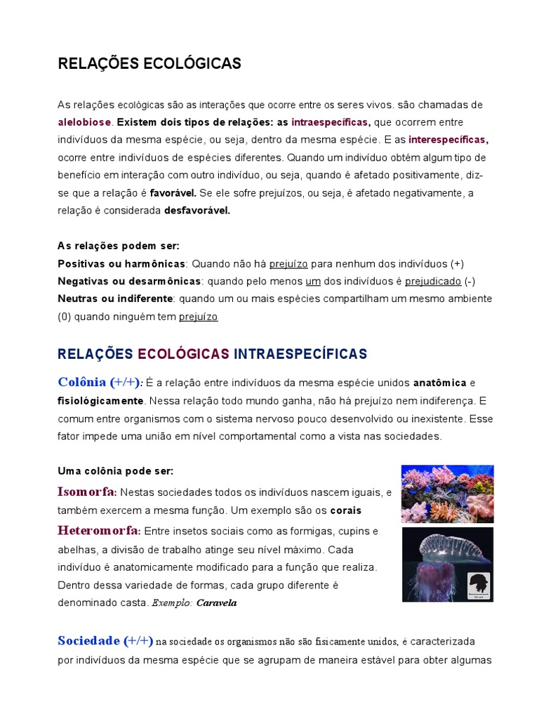 Tipos de Relações Ecológicas | PDF