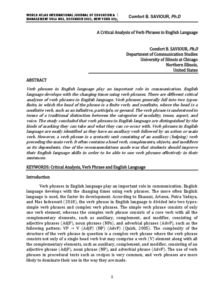 A Critical Analysis of Verb Phrases in English Language | PDF | Verb ...