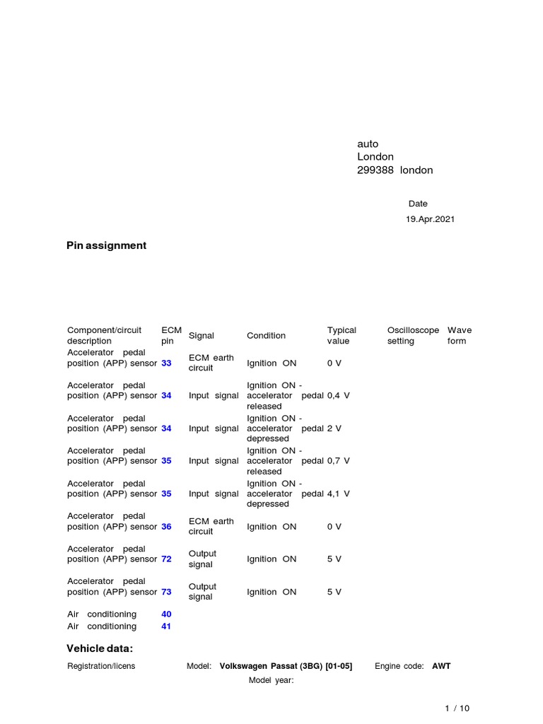 VW Passat AWT Engine Pinout Guide | PDF | Technology & Engineering