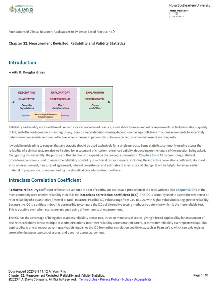 Chapter 32 - Measurement Revisited - Reliability and Validity Statistics | PDF