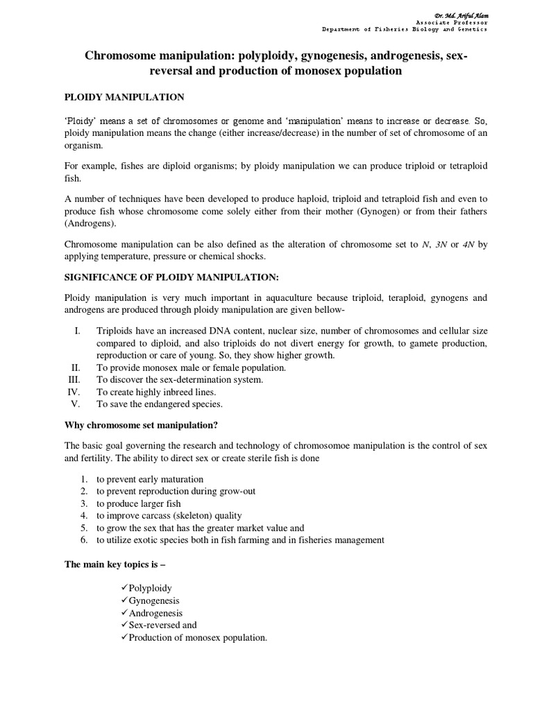 Techniques of Chromosome Manipulation in Fish | PDF | Ploidy ...