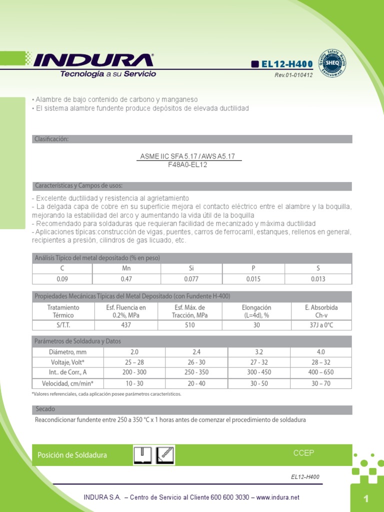 Asme Iic Sfa 5.17 / Aws A5.17 F48A0-EL12: Posición de Soldadura Ccep | PDF | Tecnología