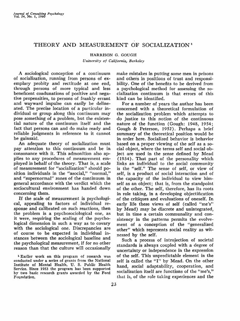 Theory and Measurement of Socialization | PDF