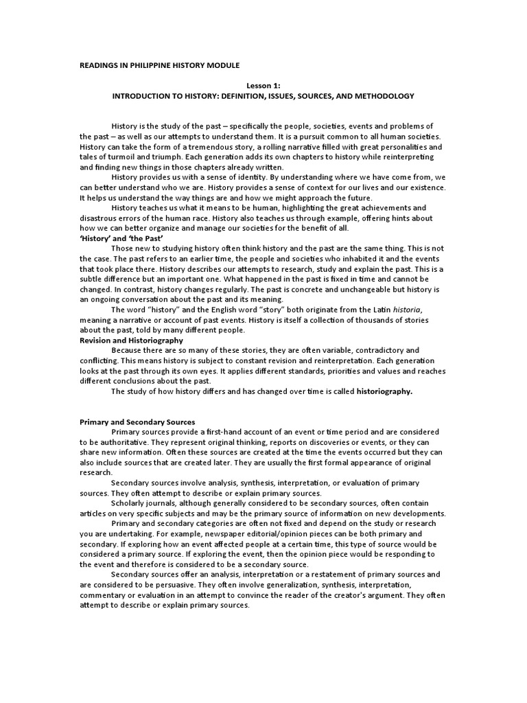 Readings in Philippine History Lesson 1 | PDF