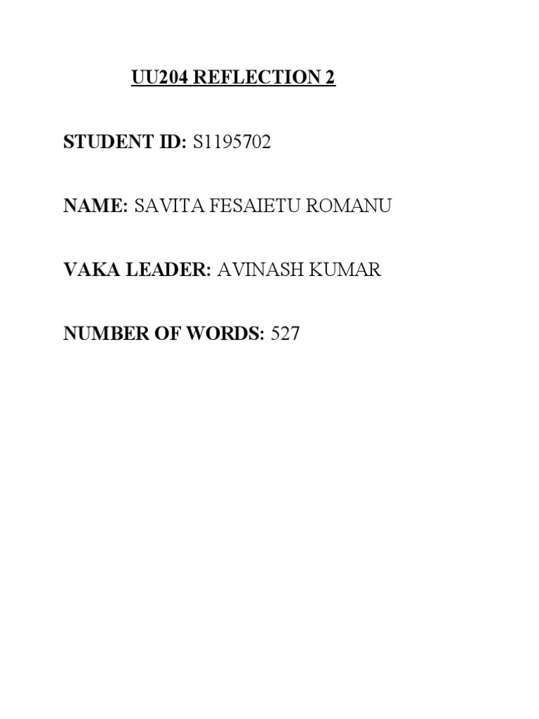 Uu204 Reflection 2 - s11195702 Romanu Savita | PDF