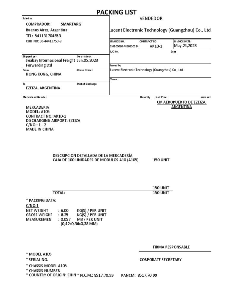 Ejemplo Lista de Empaque | PDF