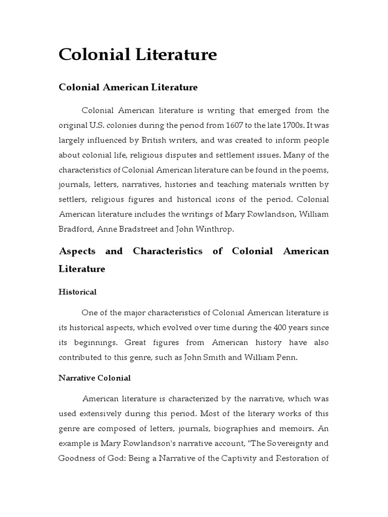 Notes On Colonial Literature | PDF