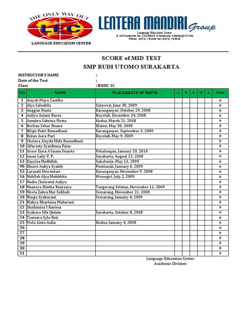 (Form Nilai) Basic 1C | PDF