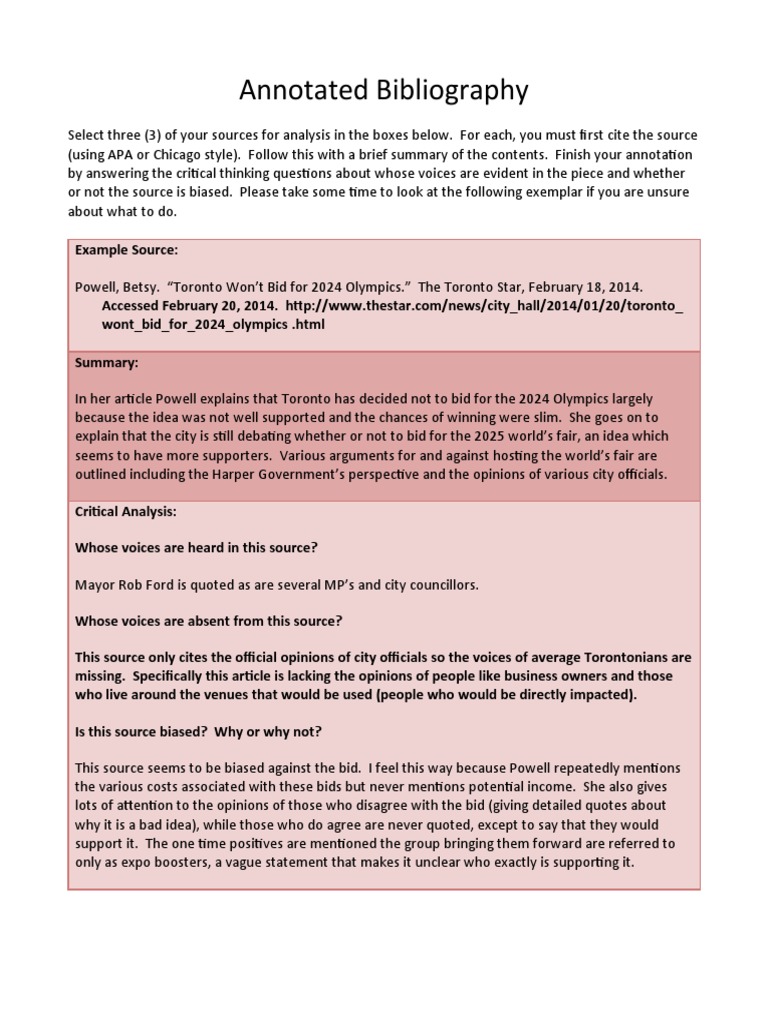 Annotated Bibliography Worksheet Blyth | PDF