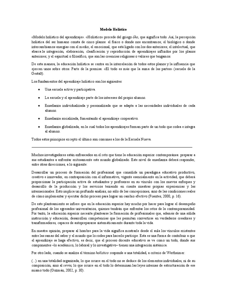 Modelo Holístico | PDF | Aprendizaje | Enseñando