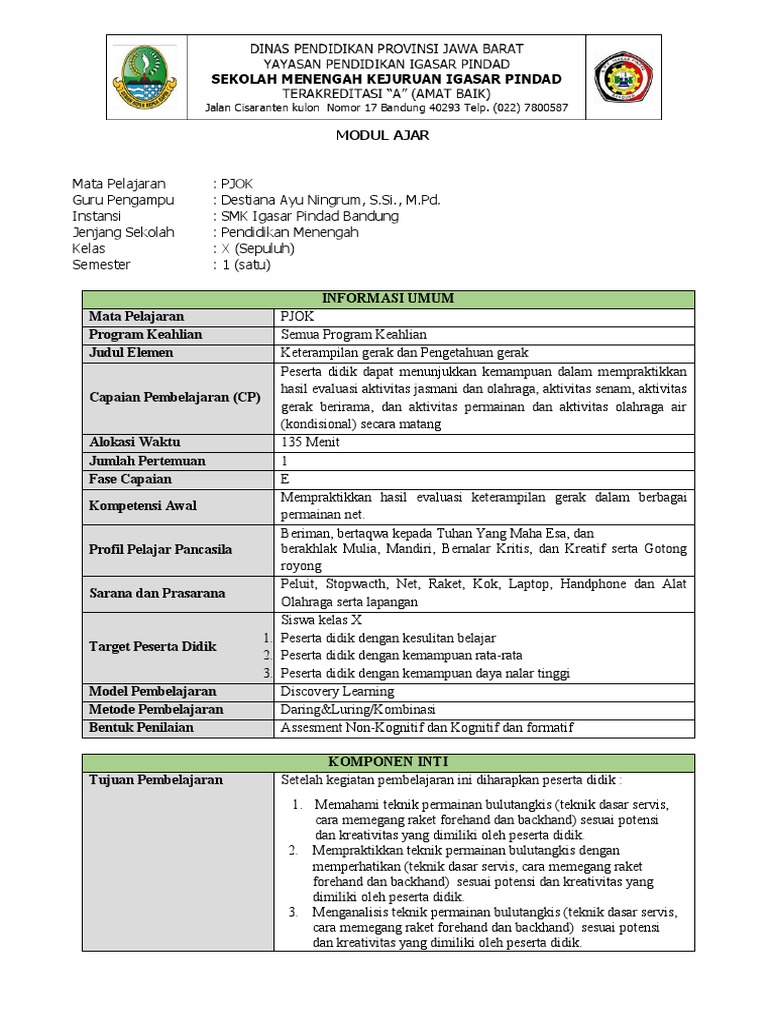 Modul Ajar Bulutangkis | PDF