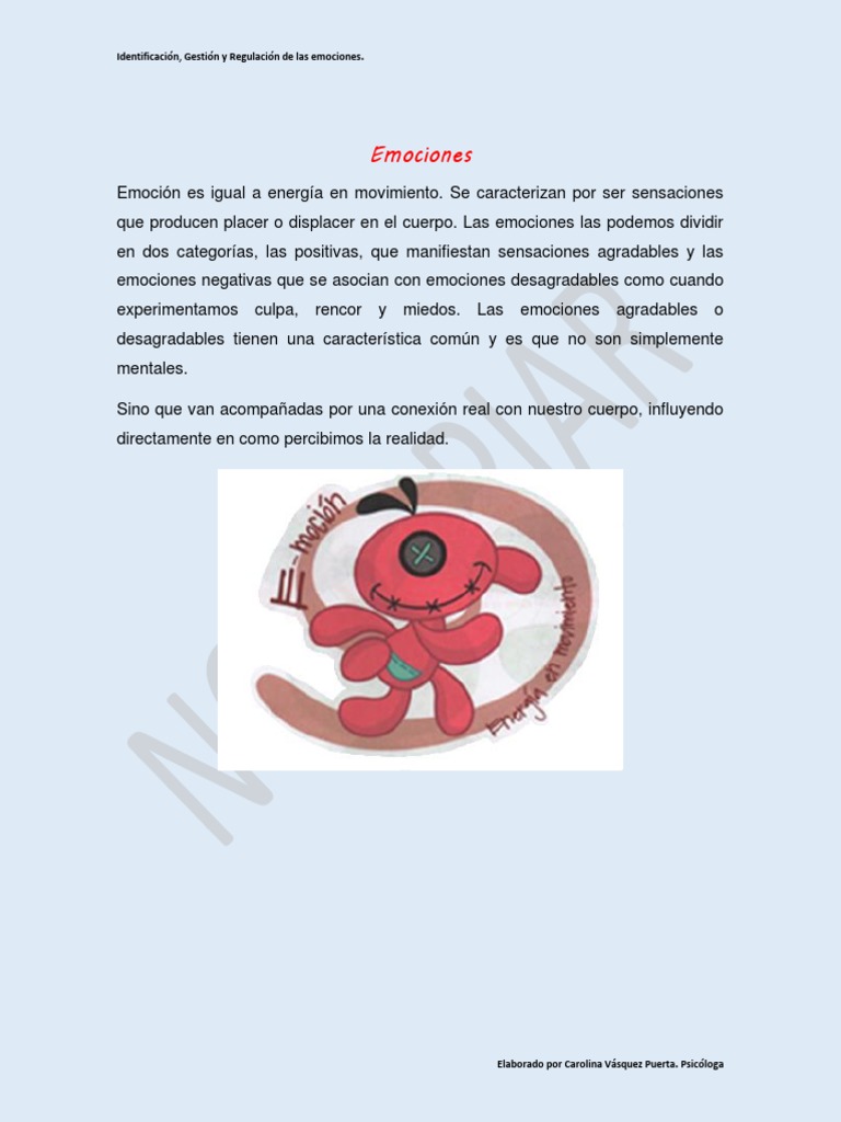 Identificación Gestión Y Regulación De Las Emociones Pdf Las
