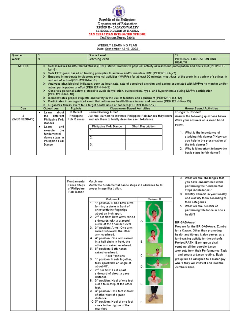 Weekly Learning Plan for PE & Health Grade 12 | PDF