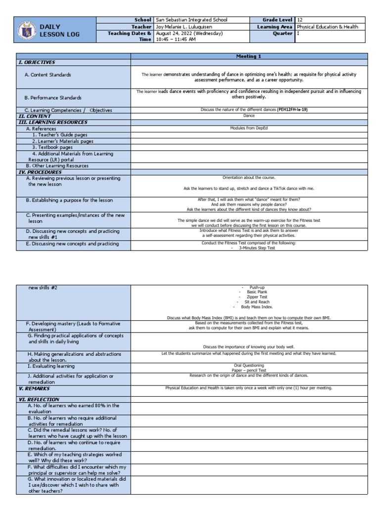 Health Optimizing PE For Grade 12 DLL Week 1 | PDF