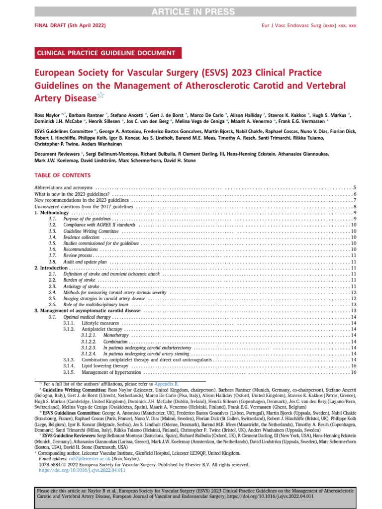 ESVS 2023 Carotid Guidelines Overview | PDF | Medicine | Cardiovascular ...