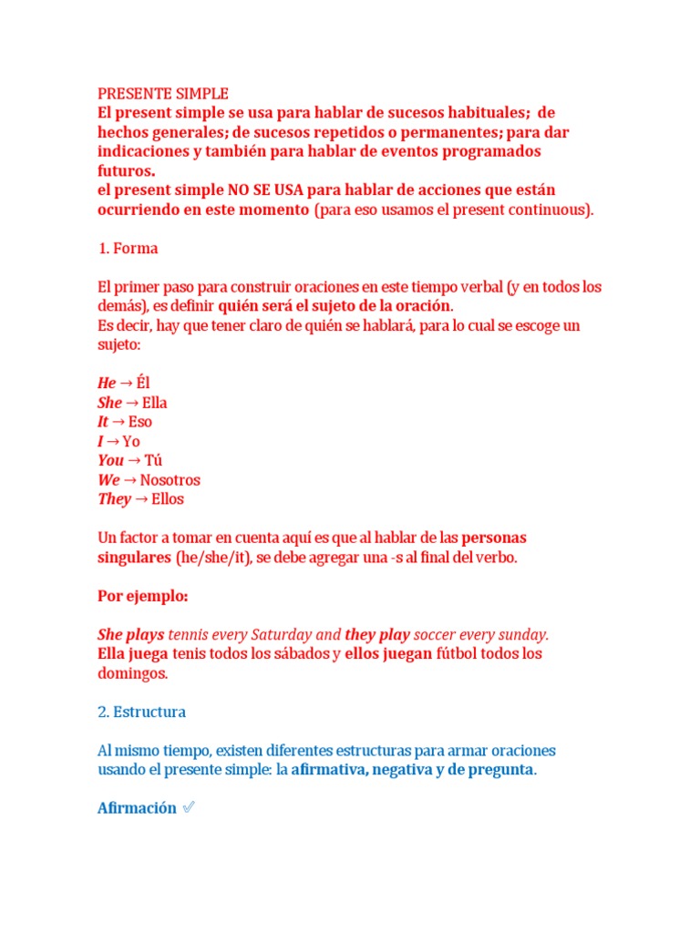 Formación del presente simple | PDF | Verbo | Asunto (gramática)