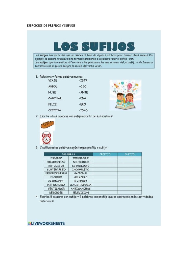Ejercicios de Prefijos y Sufijos | PDF