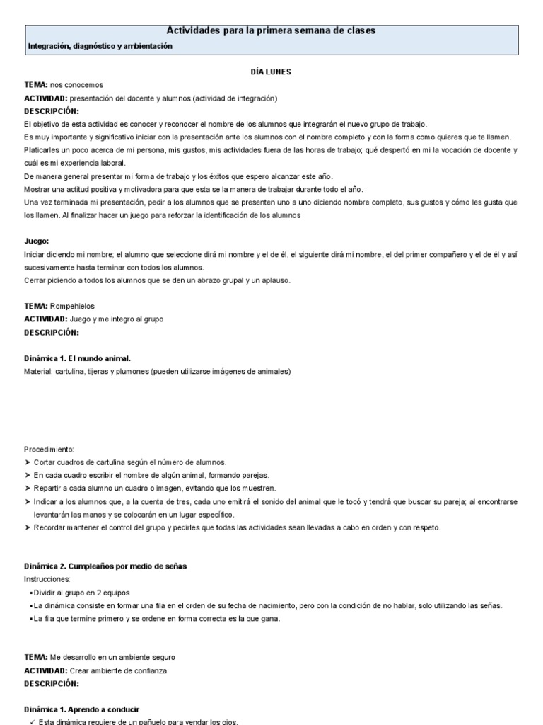 Actividades para La Primera Semana de Clases | PDF | Residuos ...