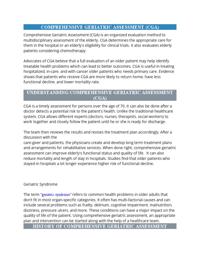 COMPREHENSIVE GERIATRIC ASSESSMENT | PDF | Geriatrics | Health Care