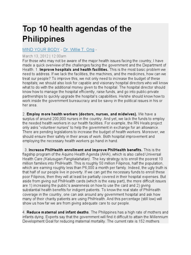 Top 10 Health Agendas of The Philippines | PDF | Cancer | Preventive ... Top 10 Health Agendas of The Philippines | PDF | Cancer | Preventive ...