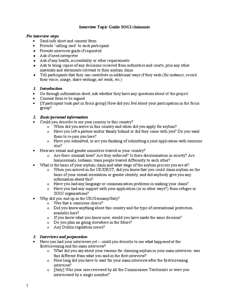 Interview Topic Guide Claimants | PDF
