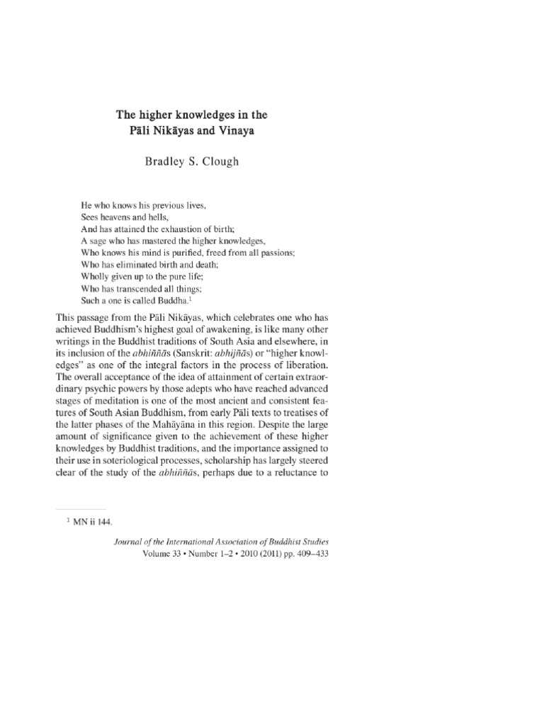 Clough - Higher Knowledges in Pali Nikayas | PDF
