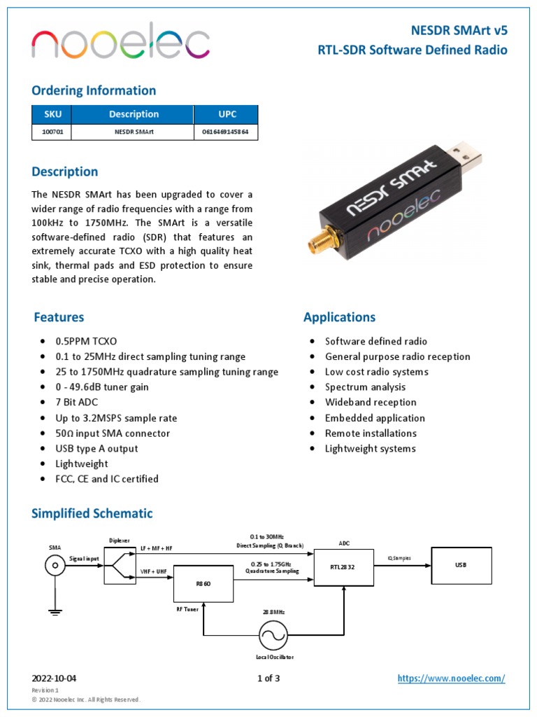 Nesdr Smart RTL SDR v5 Datasheet Revision 1 | PDF
