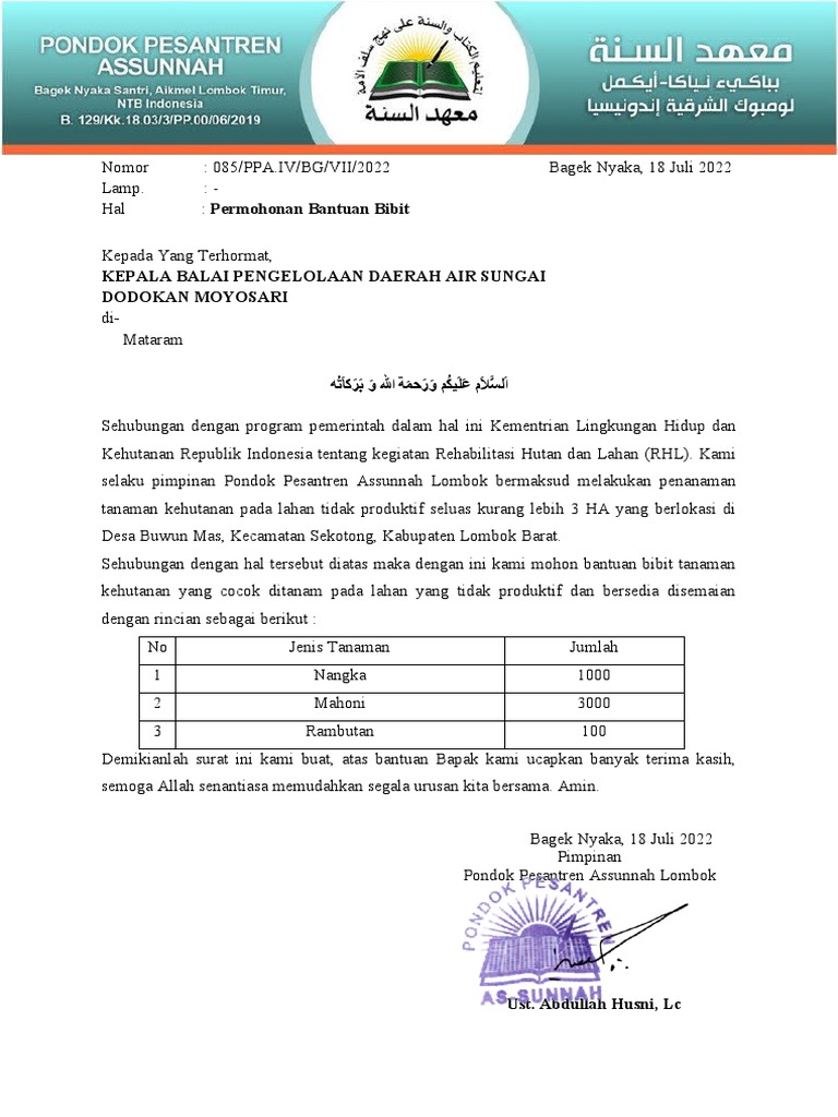 Surat Permohonan Bibit | PDF