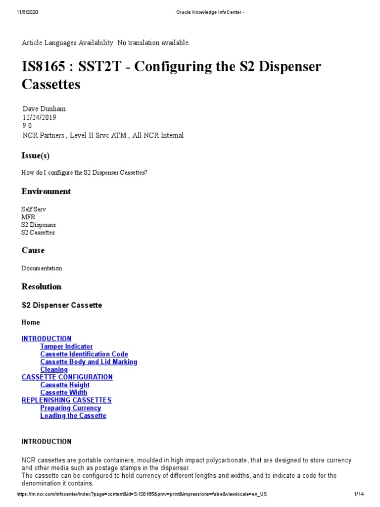 Configuring The S2 Dispenser Cassettes | PDF