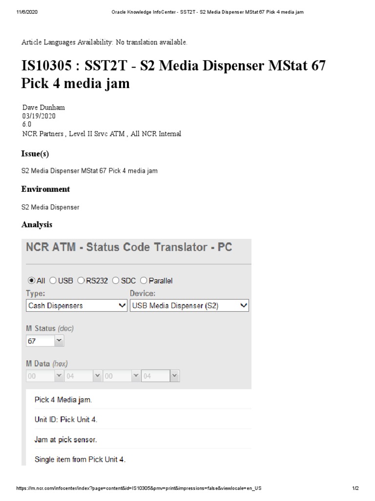 S2 Media Dispenser MStat 67 Pick 4 Media Jam | PDF