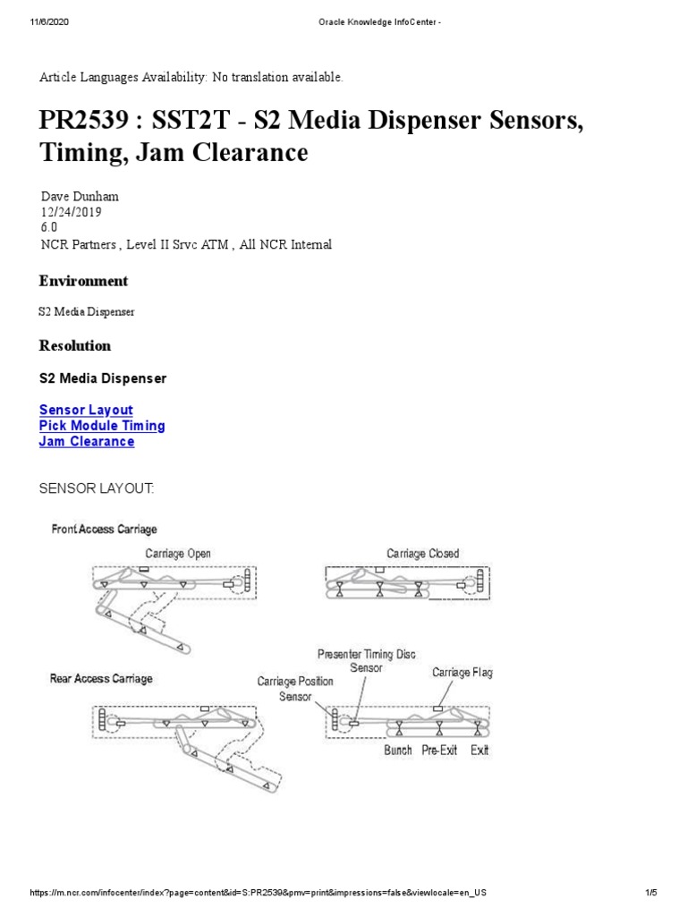 S2 Media Dispenser Sensors, Timing, Jam Clearance | PDF