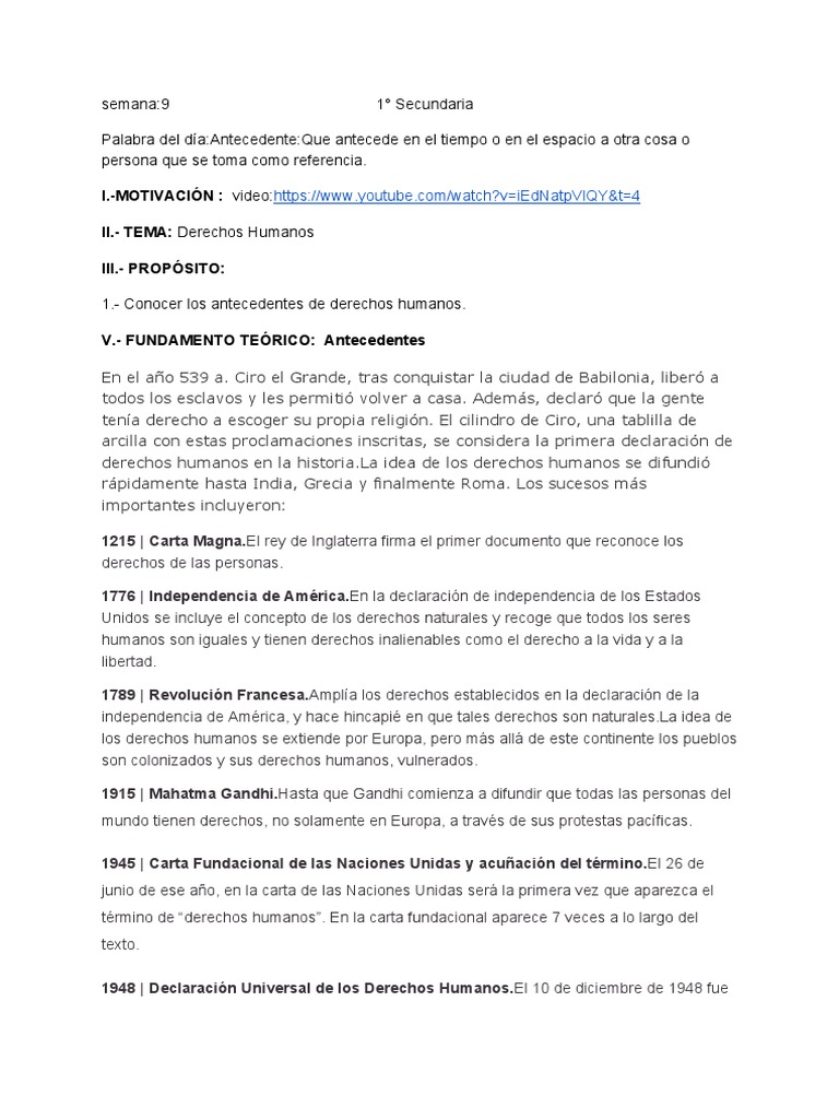 Aula 1°secundaria - Semana 9.tema Derechos+humanos - Curso D.F,+++++++++++++++++++ | PDF ...