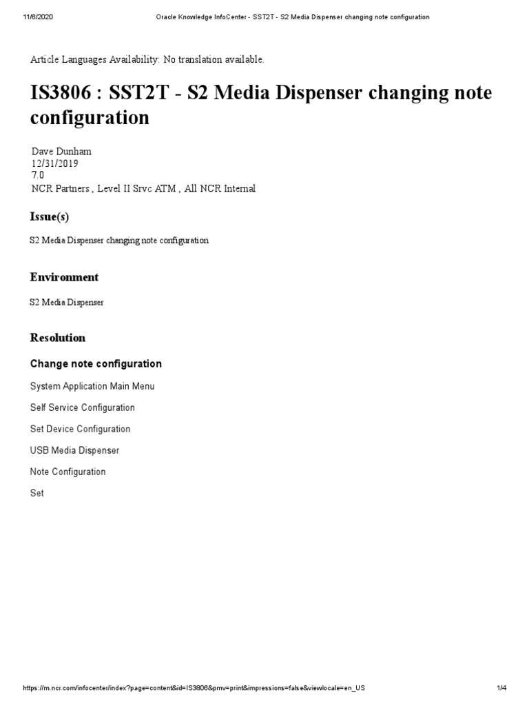 S2 Media Dispenser Changing Note Configuration | PDF