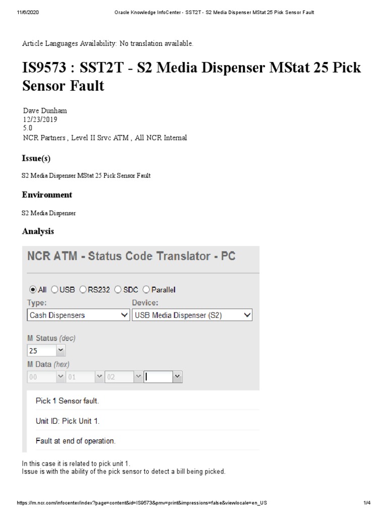 S2 Media Dispenser MStat 25 Pick Sensor Fault | PDF | Business | Computers