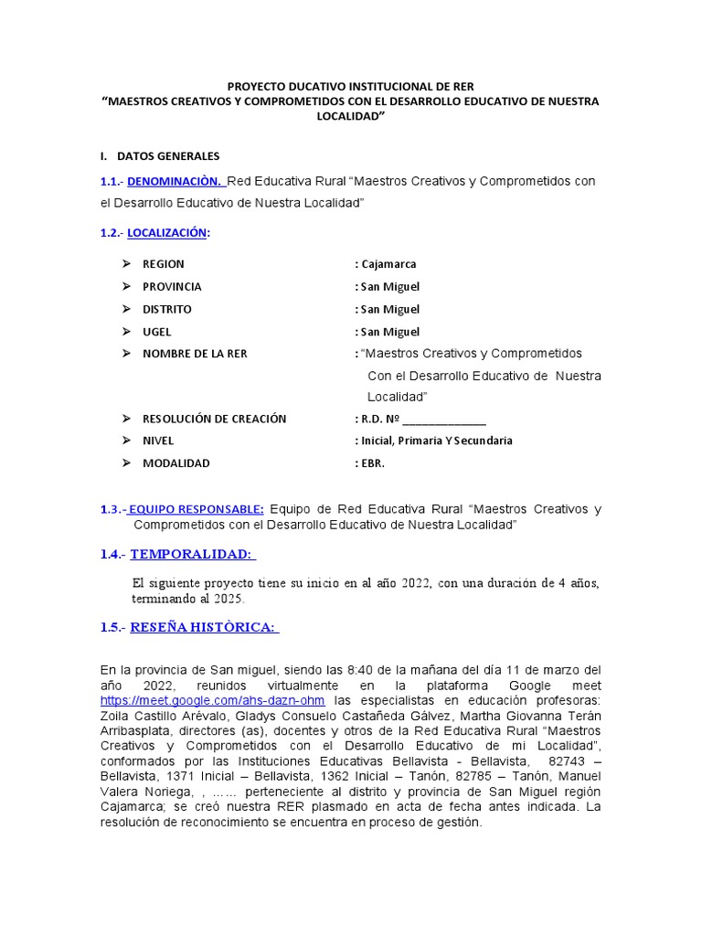 Formato Pei Rer 2022 - Trabajado.docx | PDF | Educación primaria | Iniciativa empresarial