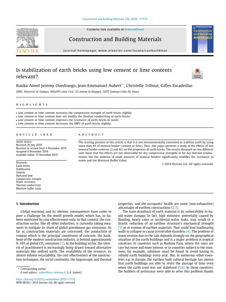 La Stabilisation Des Briques de Terre À Faible Teneur en Ciment Ou en Chaux Est-Elle Pertinente ...