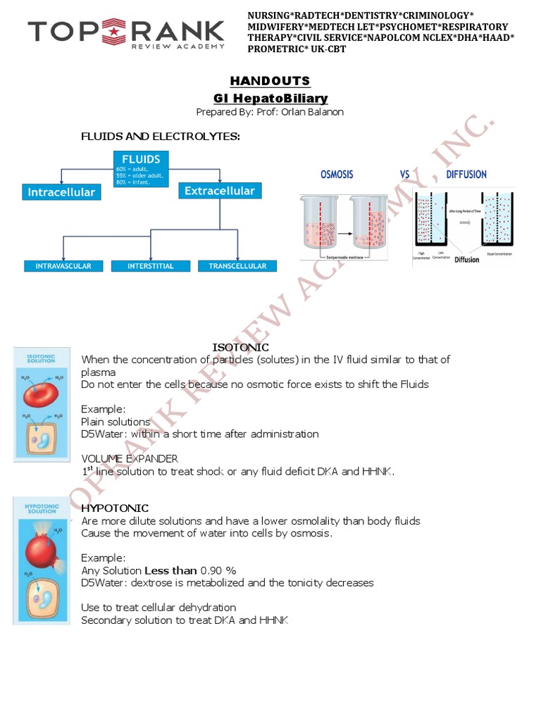 Fluids and Electrolytes Handouts Gi Hepatobiliary | PDF