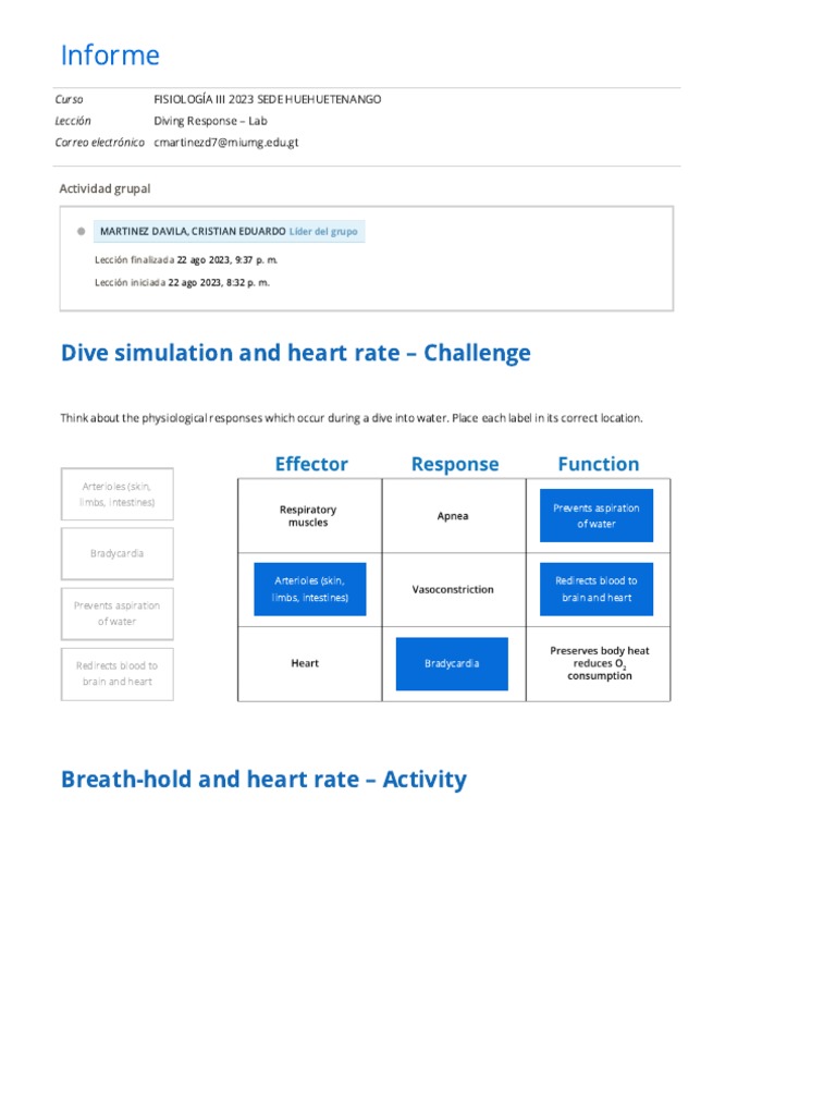 Diving Response - Lab Report | PDF