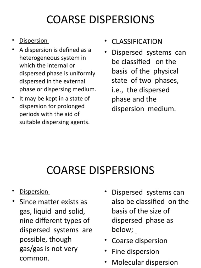 COARSE DISPERSIONS Reviewed | PDF | Emulsion | Colloid