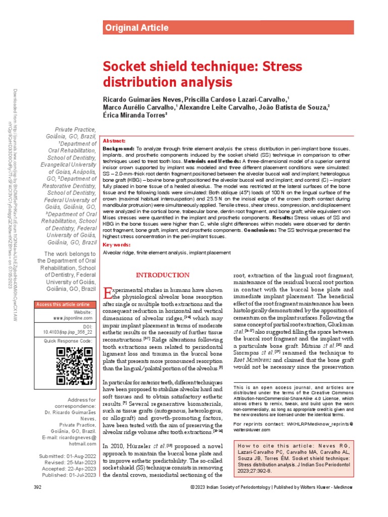 Neves Et Al. - 2023 - Socket Shield Technique Stress Distribution Analysis | PDF | Dental ...