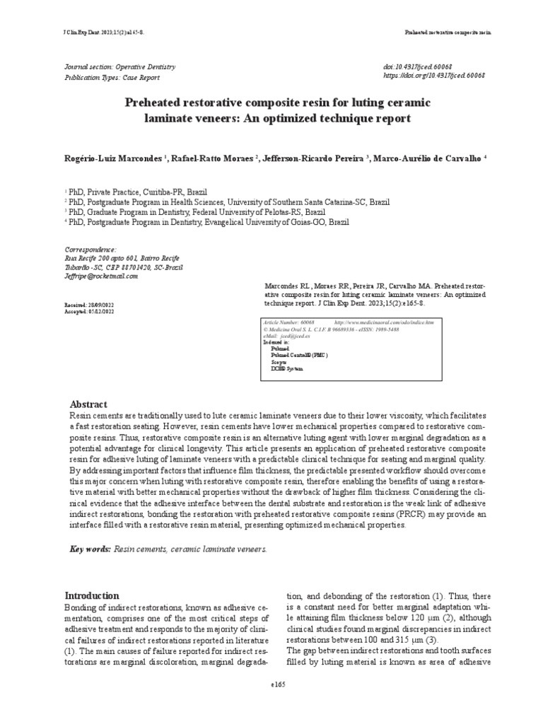 Marcondes Et Al. - 2023 - Preheated Restorative Composite Resin For ...