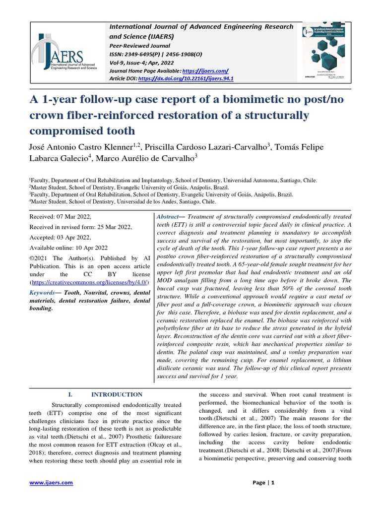 Klenner Et Al. - 2022 - A 1-Year Follow-Up Case Report of A Biomimetic ... Klenner Et Al. - 2022 - A 1-Year Follow-Up Case Report of A Biomimetic ...