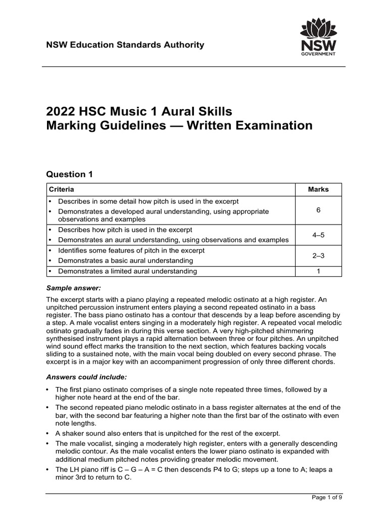 nwT1cj 2022 Bos HSC Marking Guide Music 1 | PDF | Song Structure | Violin