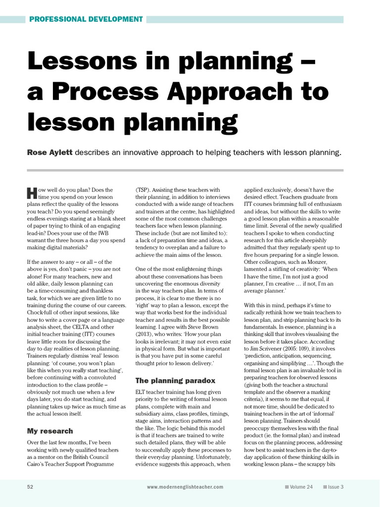 Process Planning for Effective Lesson Plans | PDF | Art | Self-Improvement