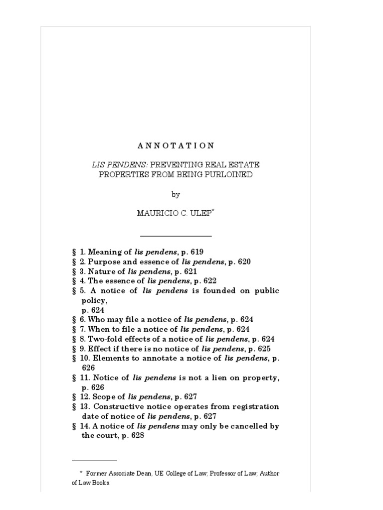 Lis Pendens Annotation | PDF | Lawsuit | Judgment (Law)