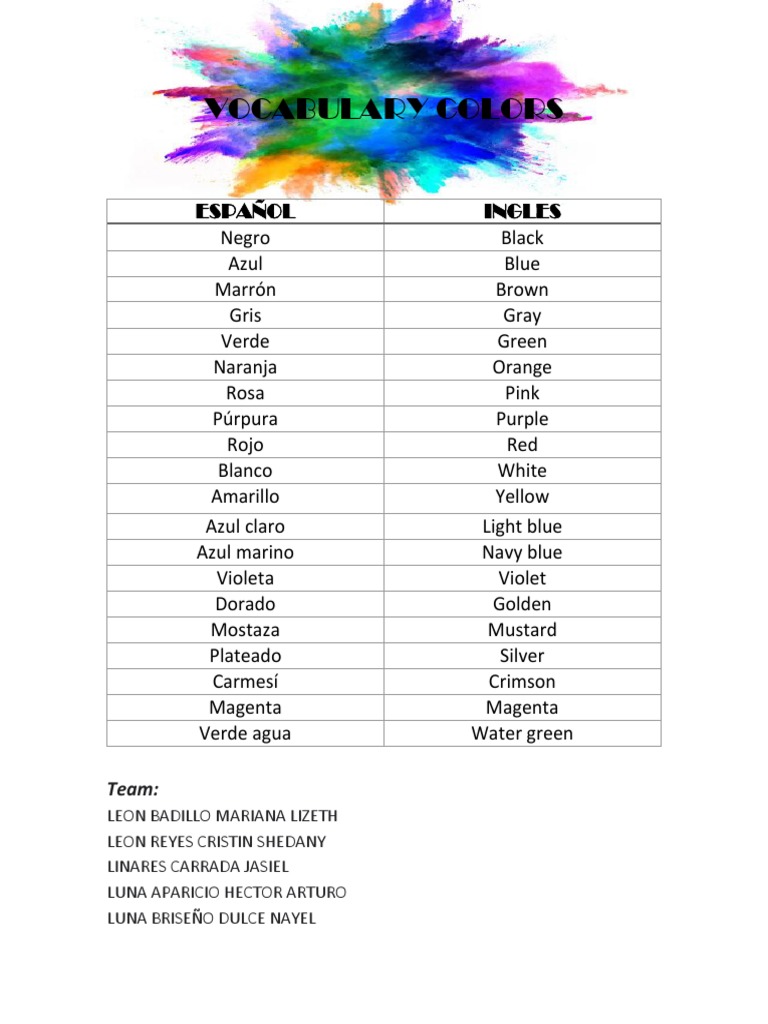 Vocabulary Colors | PDF