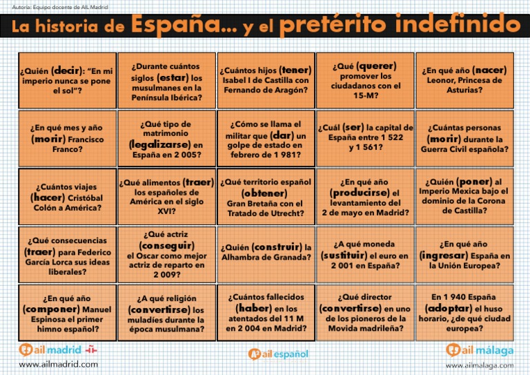 Actividad Juego de Tablero Clase de Espanol Preterito Indefinido | PDF