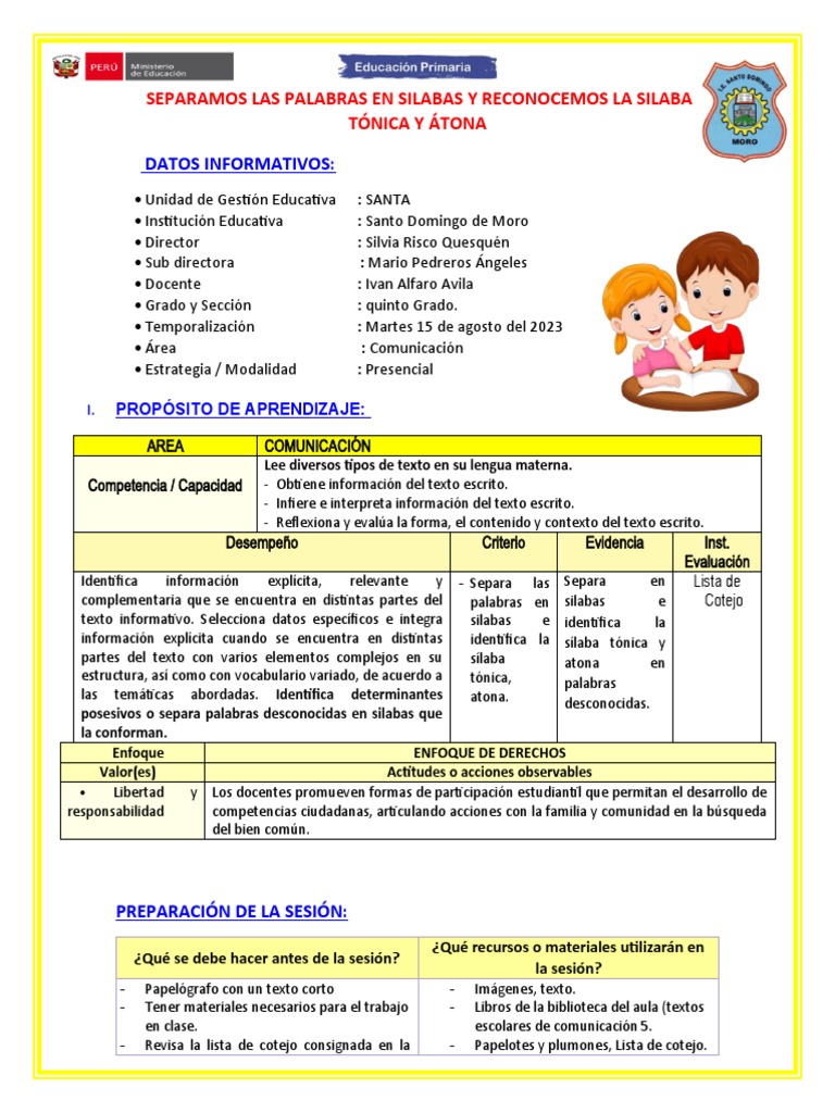 Sesion de Comunicacion Separamos en Silabas y Reconocemos La Silaba ... Sesion de Comunicacion Separamos en Silabas y Reconocemos La Silaba ...
