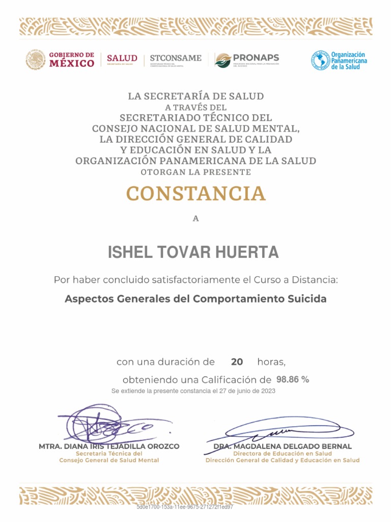 Aspectos Generales Del Comportamiento Suicida-Constancia de Curso ...