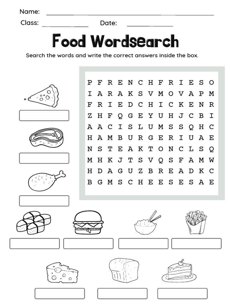 Black and White Food Wordsearch | PDF